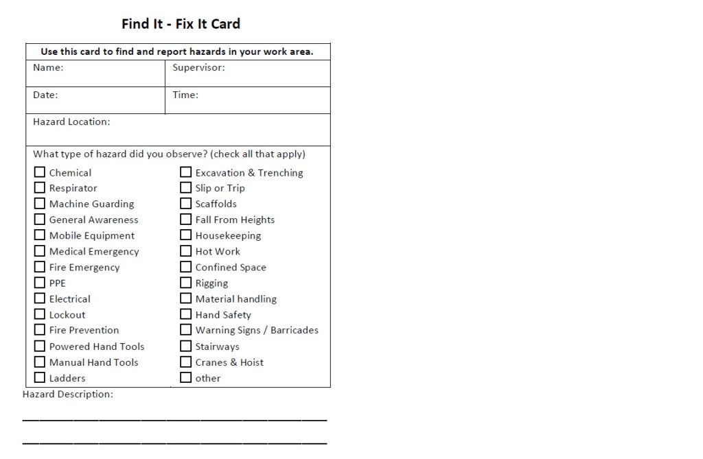 Find It - Fix It Hazard Identification - Peak Safety Performance